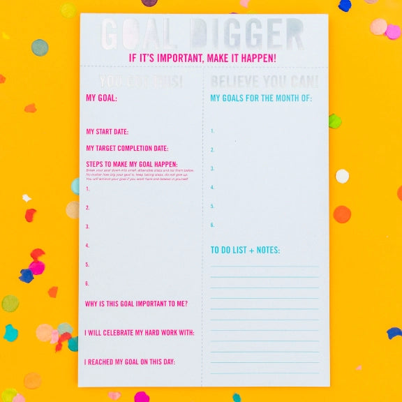 Goal Setting Notepad - "Goal Digger" - 20 Perforated Sheets - Shop ...