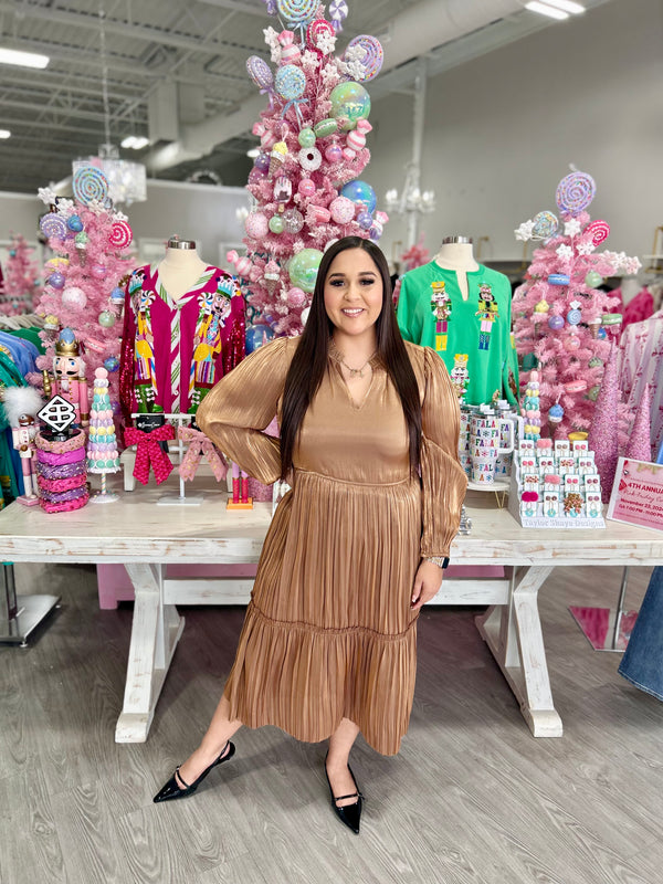 HEATHER GOLD MIDI DRESS - Shop Southern Melon Boutique