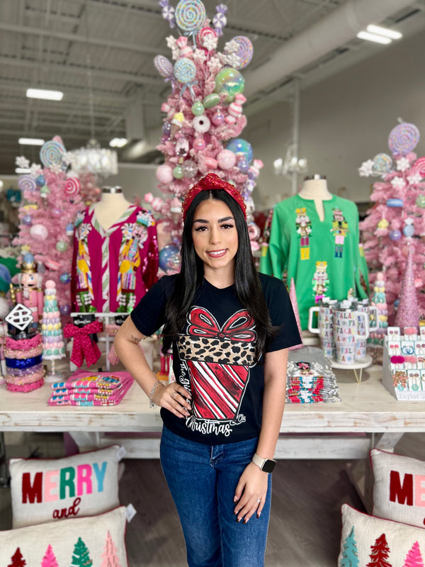 Callie Ann Candy Cane Black Tee - Shop Southern Melon Boutique